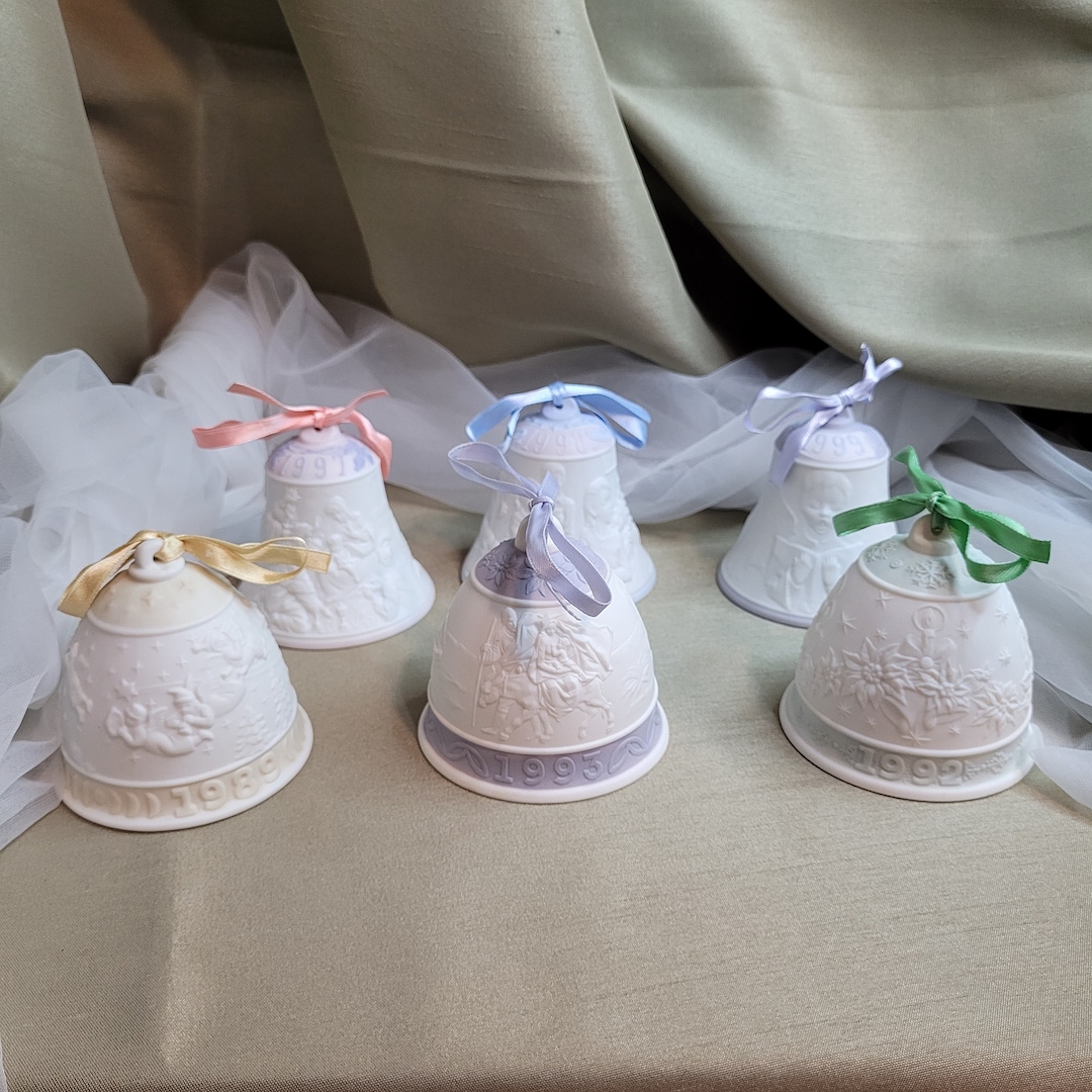 Lot of 6 Beautiful Lladro Porcelain Christmas Bell Ornaments - Annual ...