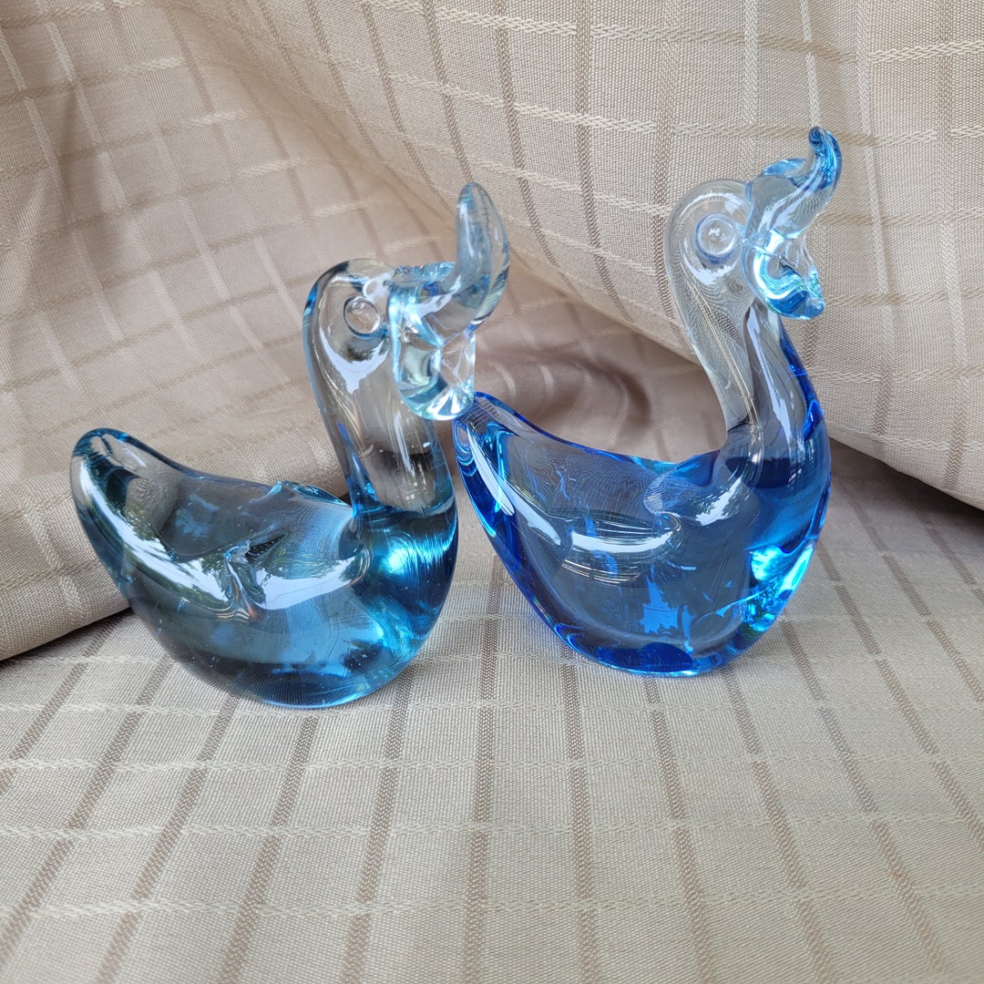 Pair of Beautiful Art Glass Duck Figurines - Art Glass Figurines - Duck ...
