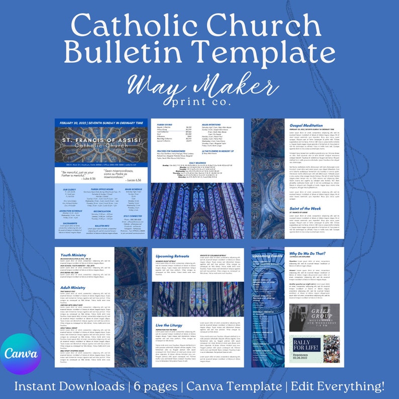 Editable Canva Church Bulletin Template Catholic Bulletin - Etsy