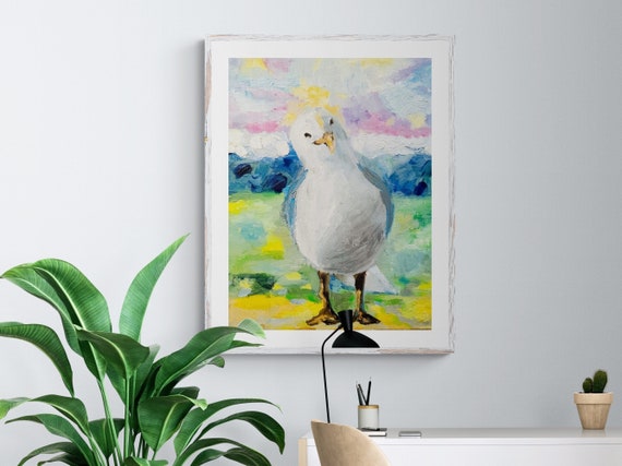 Seagull Wall Art Seagull Painting Colorful Beach Art Beach - Etsy