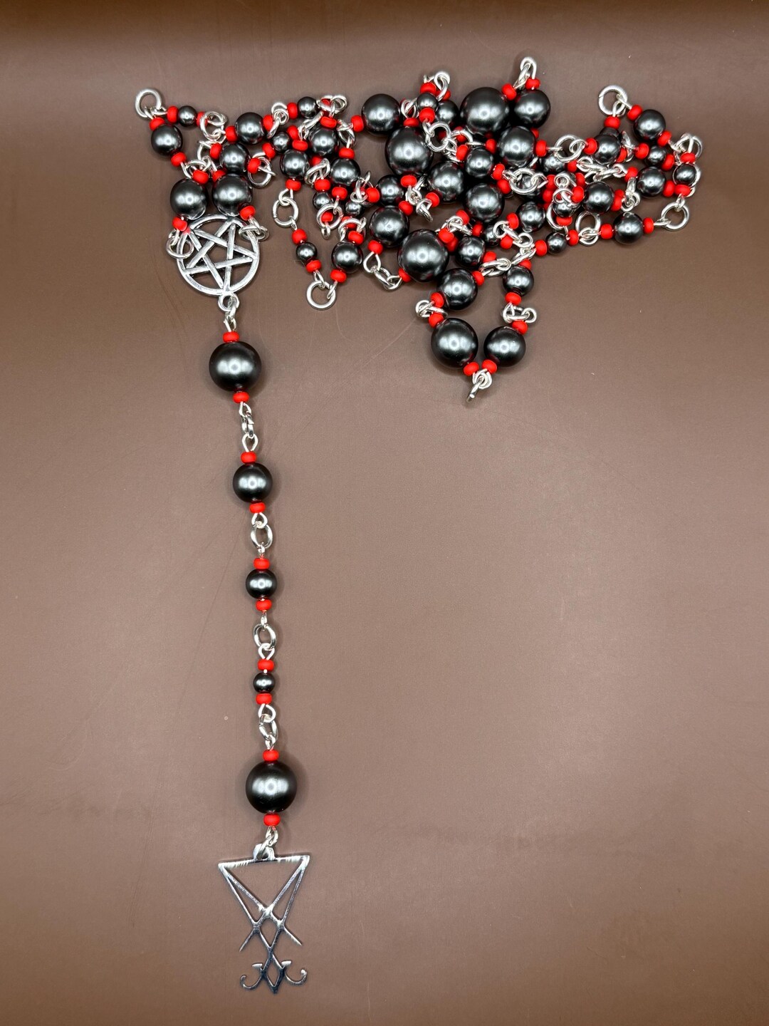 Glass Black Pearl Satans Sigil Rosary - Etsy