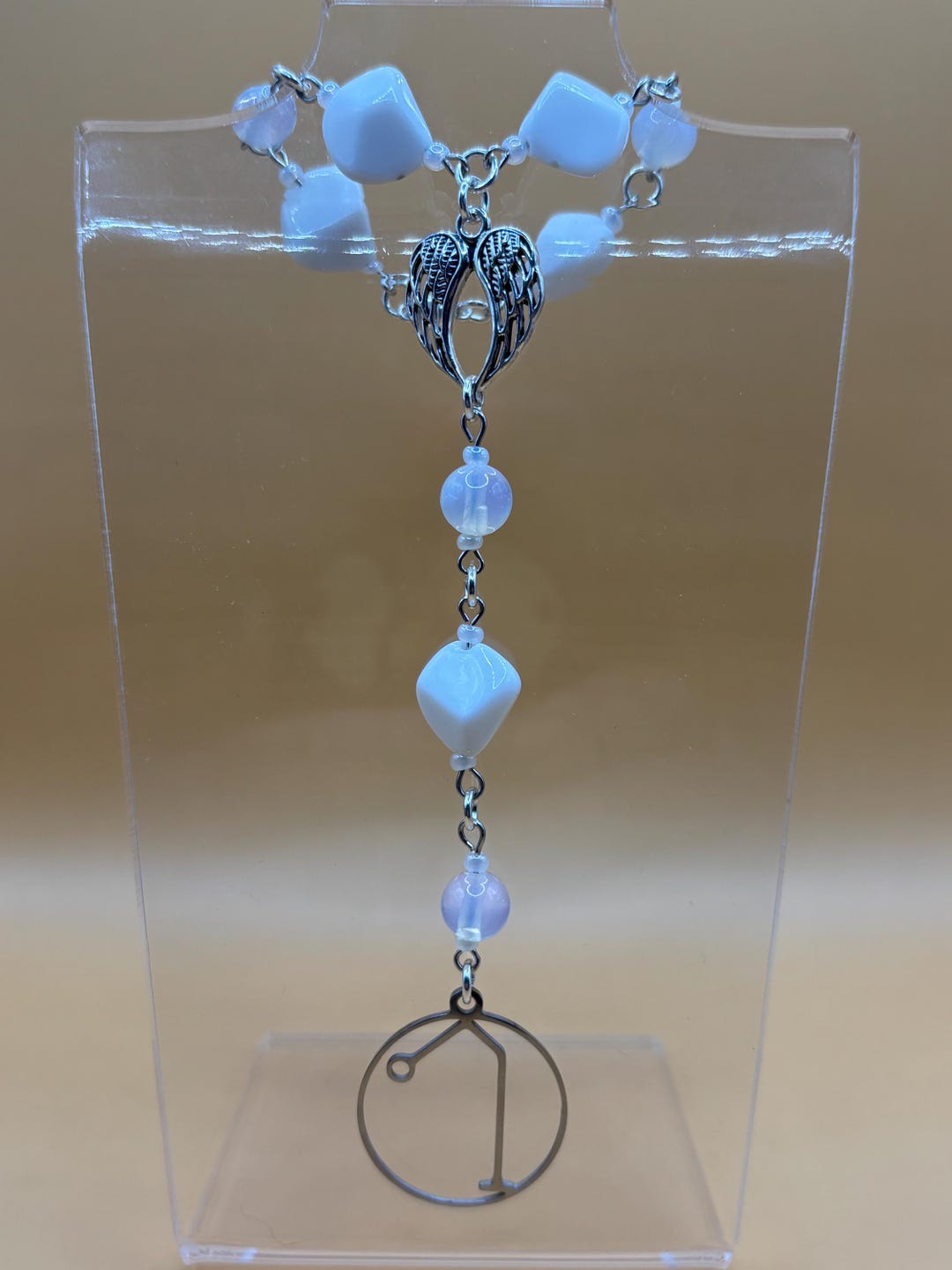 White Opal/ Vintage Bead Raphael’s Sigil Car Rosary - Etsy