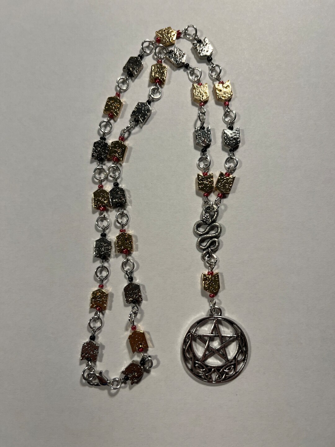Plated Lava Stone Serpent, Moon & Pentagram Necklace - Etsy