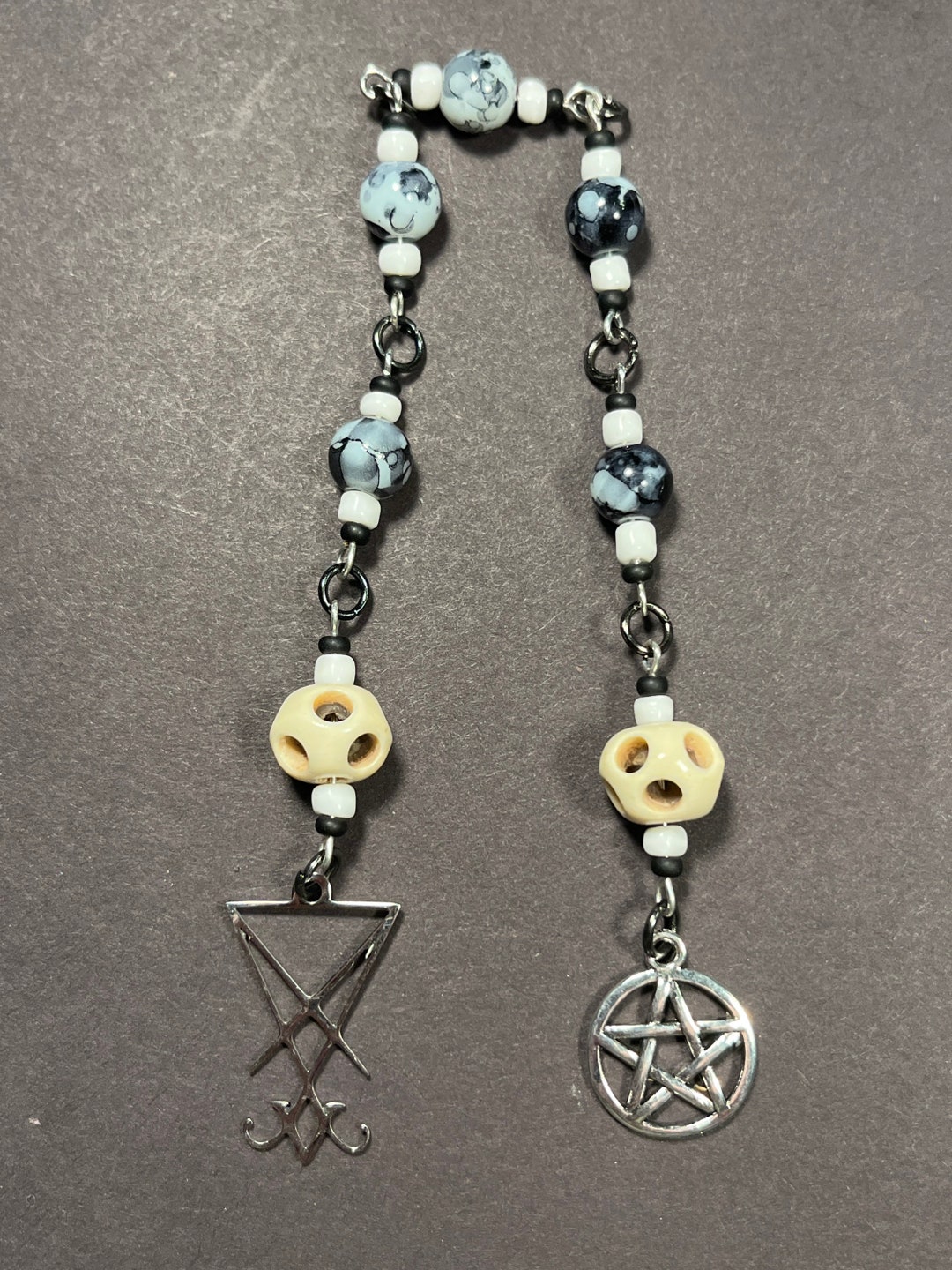 Black/white & Bone Bead Satan’s Sigil Pocket Rosary - Etsy