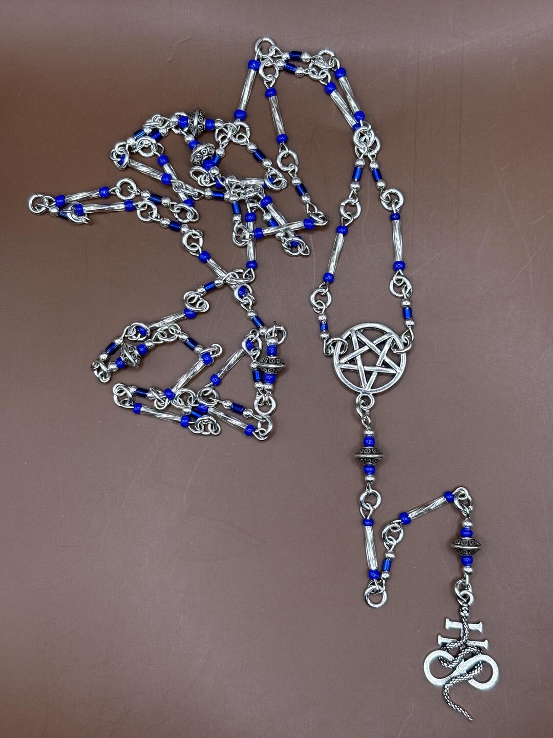 Blue & Silver Leviathan’s Symbol W/snake Rosary - Etsy