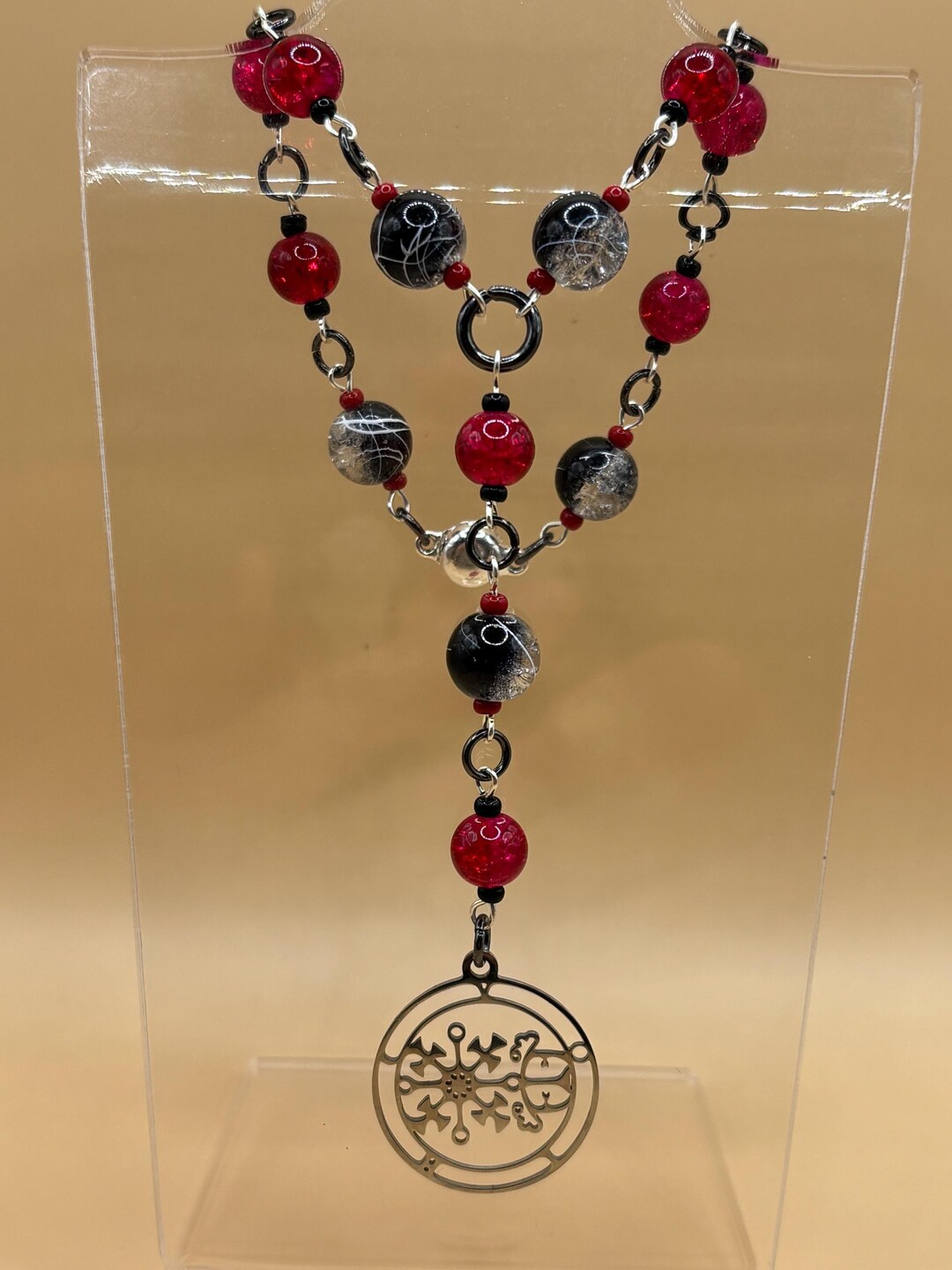 Volac’s Sigil Red/black Crackle Glass Car Rosary - Etsy