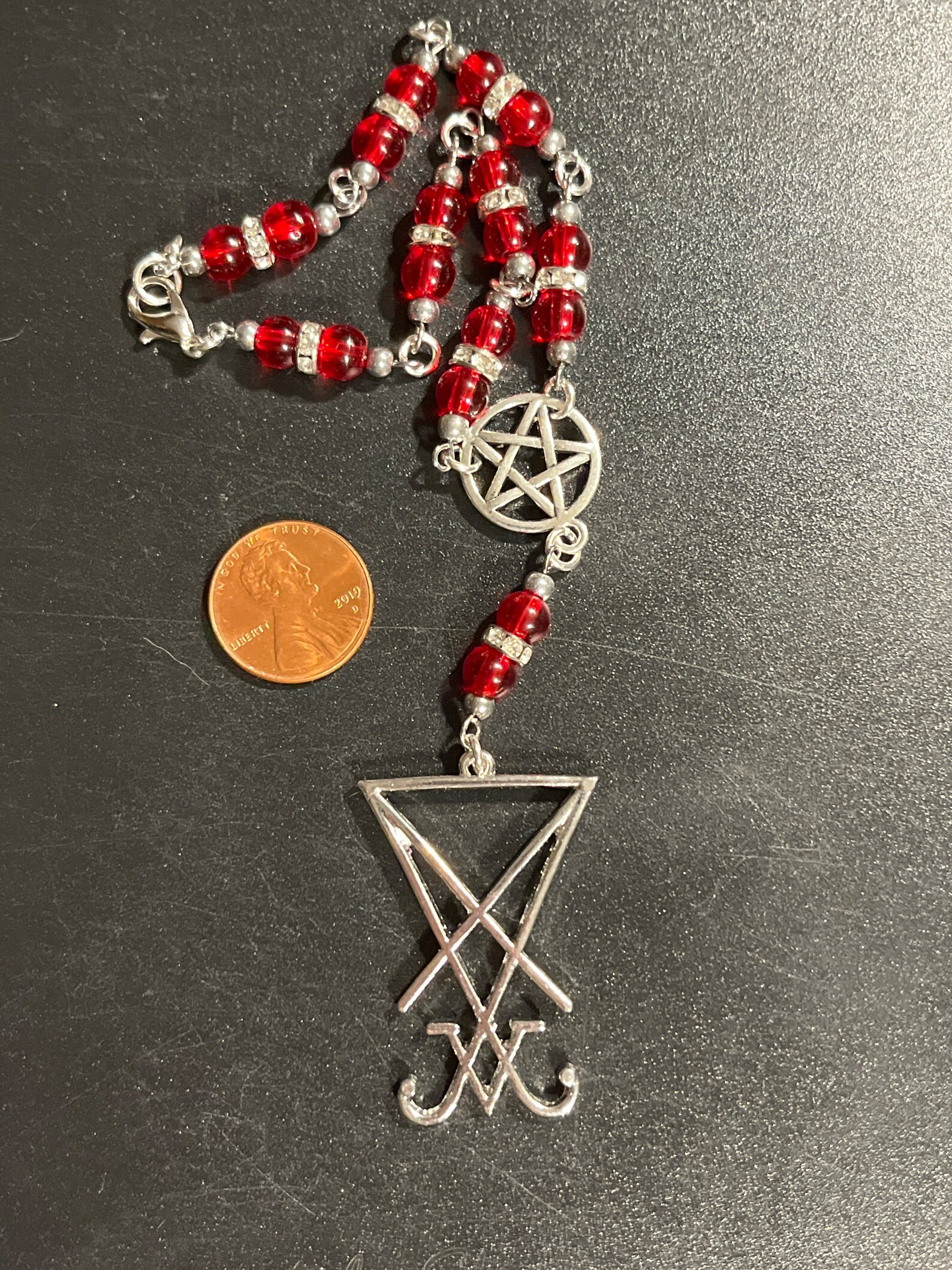 Clear Red Bead Satan’s Sigil Car Rosary - Etsy