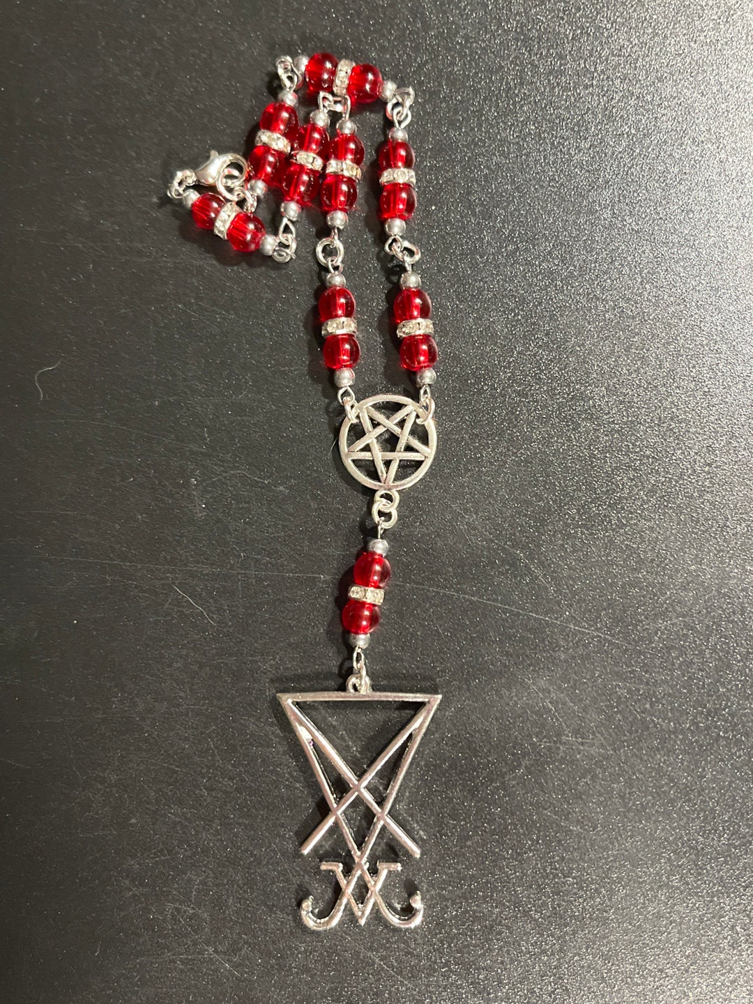 Clear Red Bead Satan’s Sigil Car Rosary - Etsy