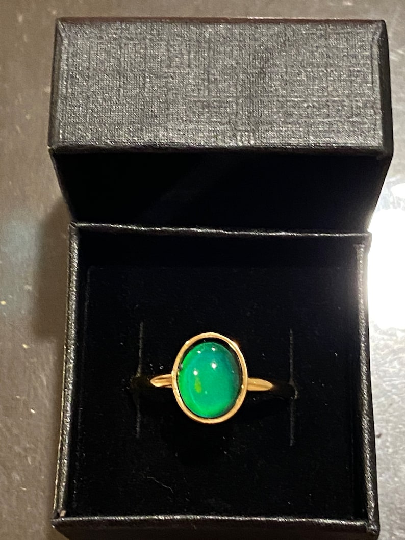 Oval Stone Stainless Steel Gold Mood Ring - Etsy