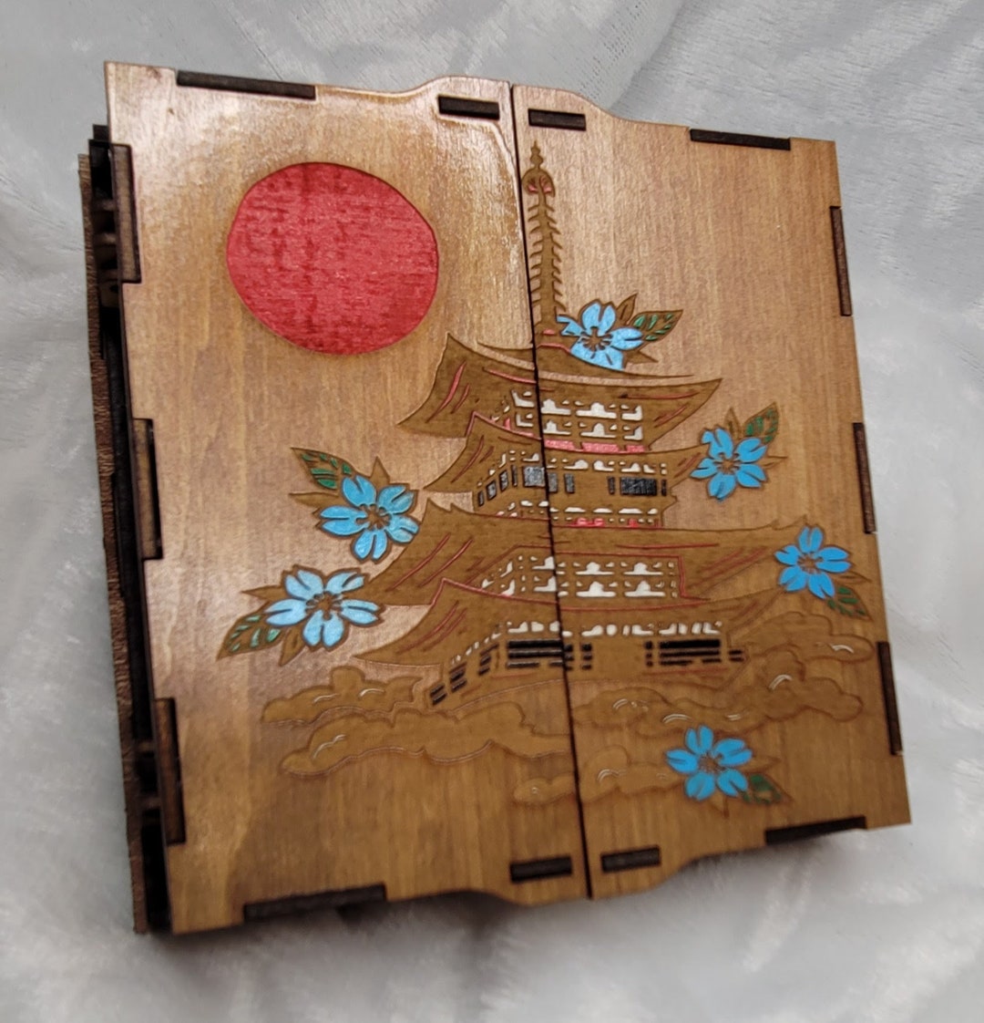 Japanese Wooden Box, Hand Painted Keepsake Box, Memory Box, Felt Lined ...