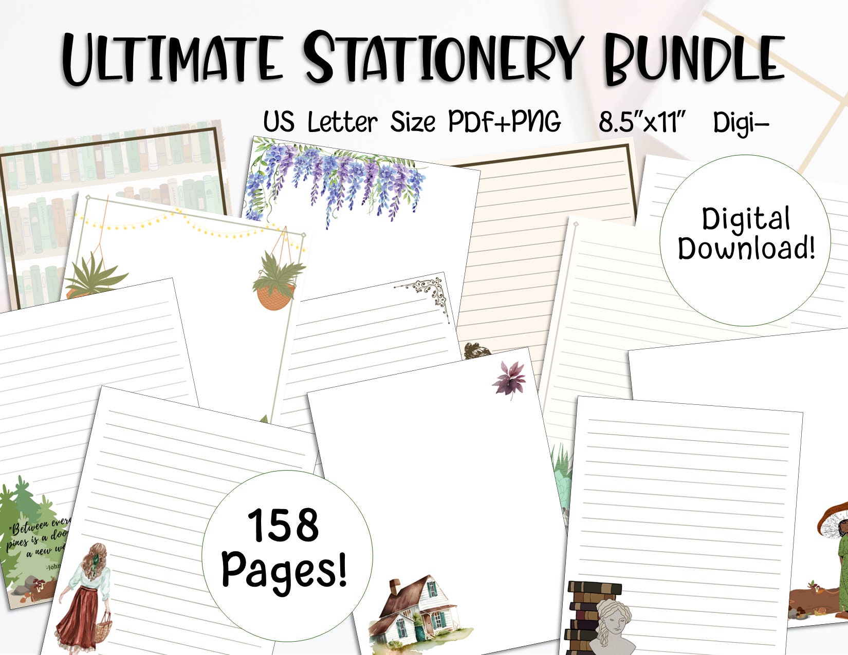 Ultimate Printable Stationery Bundle 158 Pgs Cottagecore Letter Paper ...