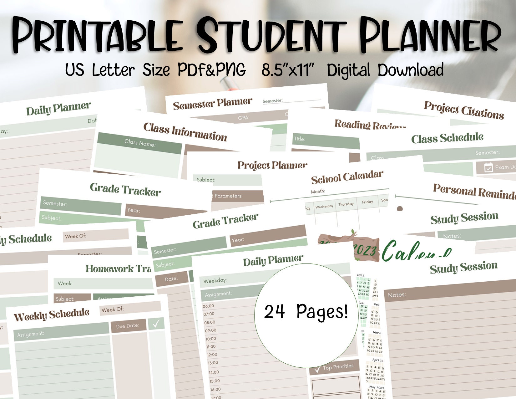 Printable Student Study Planner Sheets Bundle | Daily Weekly Monthly ...
