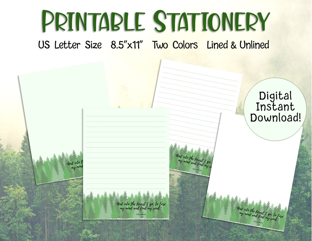 Printable Stationery | John Muir Paper Nature Forest Letter Writing ...