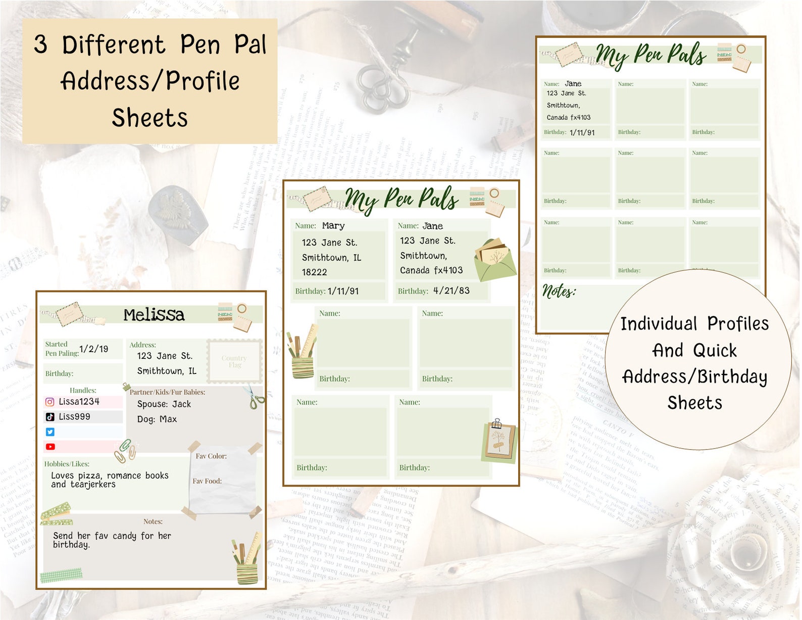 Pen Pal Printable Bundle | Tracker Addresses Sheets Bundle Pen Pal ...
