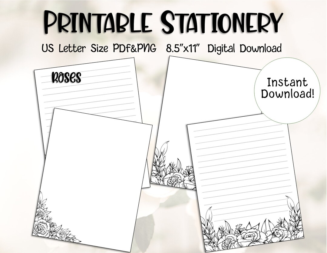 Printable Rose Stationery | Wildflowers Letter Paper Floral Stationery ...