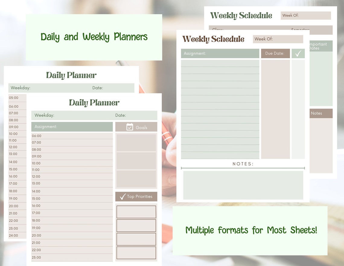 Printable Student Study Planner Sheets Bundle Daily Weekly - Etsy