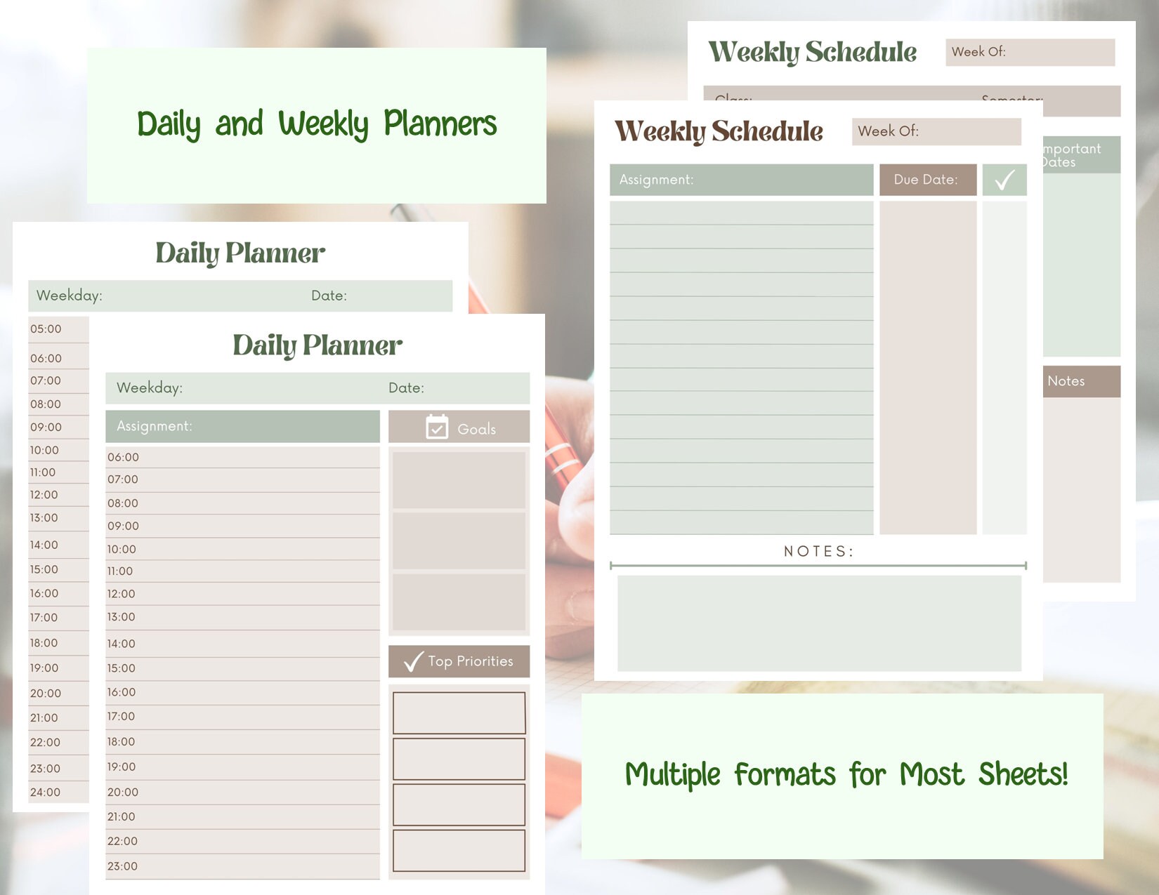 Printable Student Study Planner Sheets Bundle Daily Weekly Monthly ...