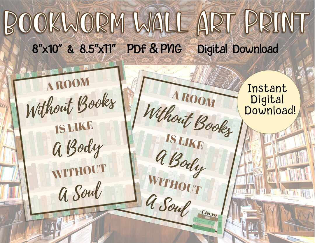 Bookworm Reading Poster Printable Wall Art Book Lover Minimalist Wall ...