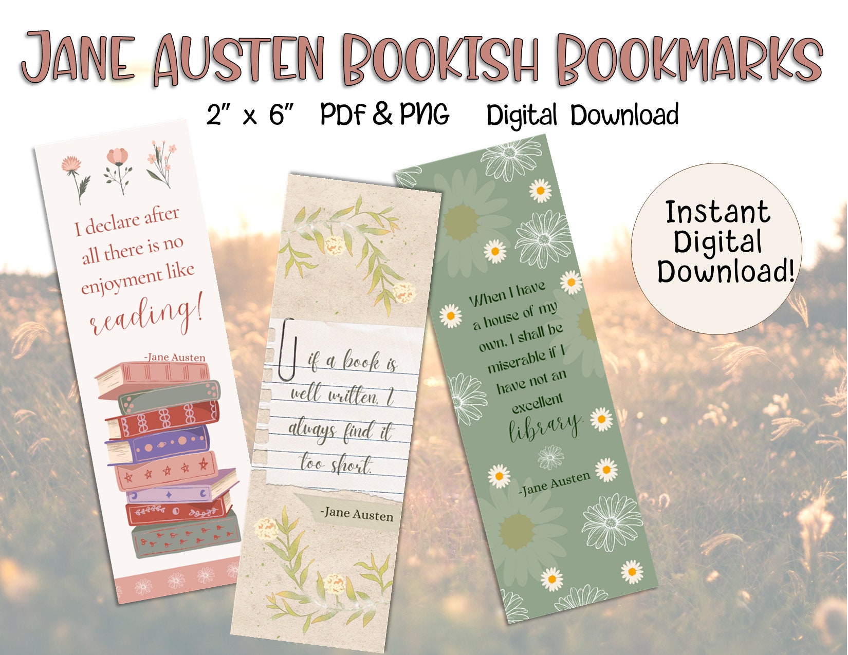 Jane Austen Literary Quote Book Quote Bookmark | Cottagecore Library ...
