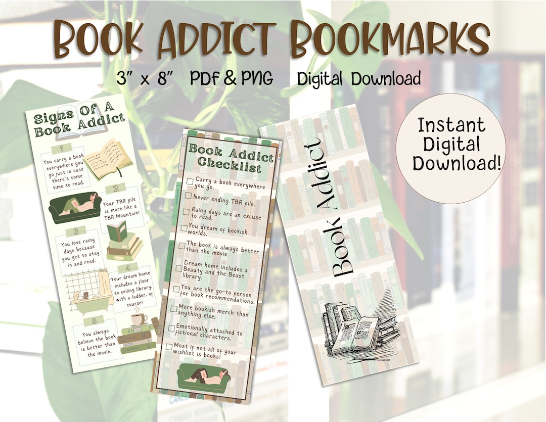 Book Addict Bookmarks Bookaholic Book Worm Bookmark Checklist Library ...