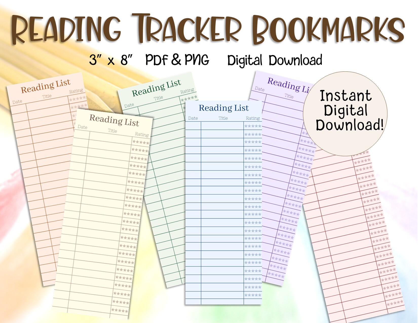 Reading Log Bookmark | Rainbow Colorful Bookmarks Book Club Bookmark ...