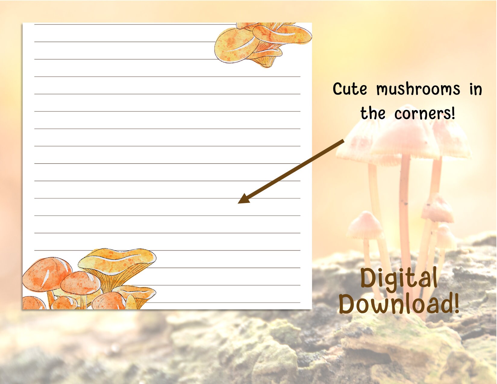 Printable Stationery Mushroom Cottagecore Gift Paper Letter Writing ...