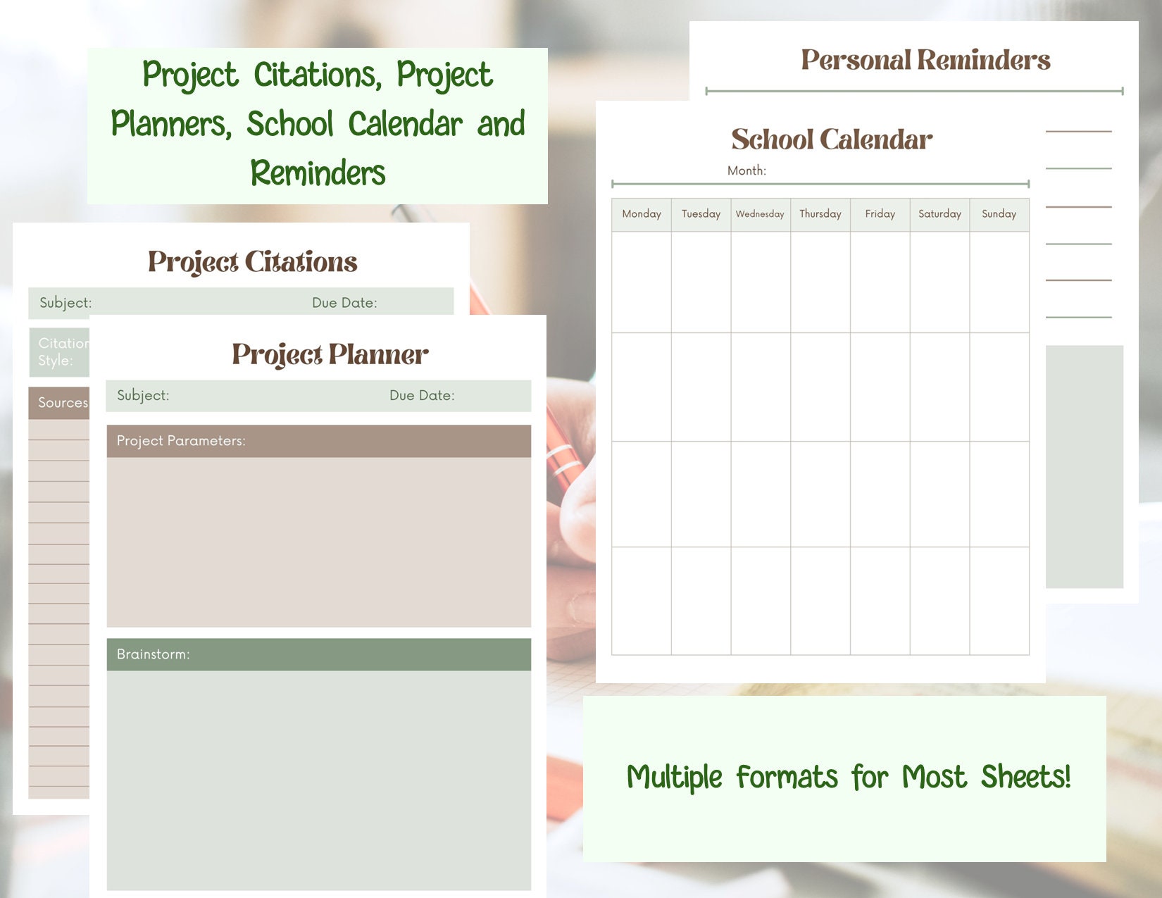 Printable Student Study Planner Sheets Bundle Daily Weekly Monthly ...