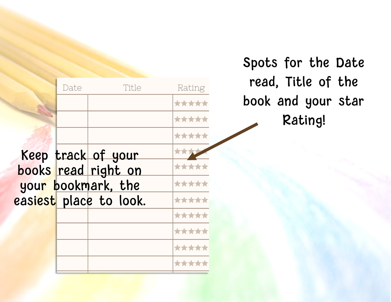 Reading Log Bookmark Rainbow Colorful Bookmarks Book Club - Etsy