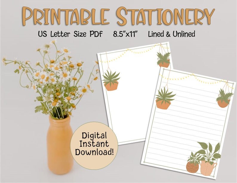 Printable Stationery Plant Boho Paper Cottagecore Pen Pal Letter ...
