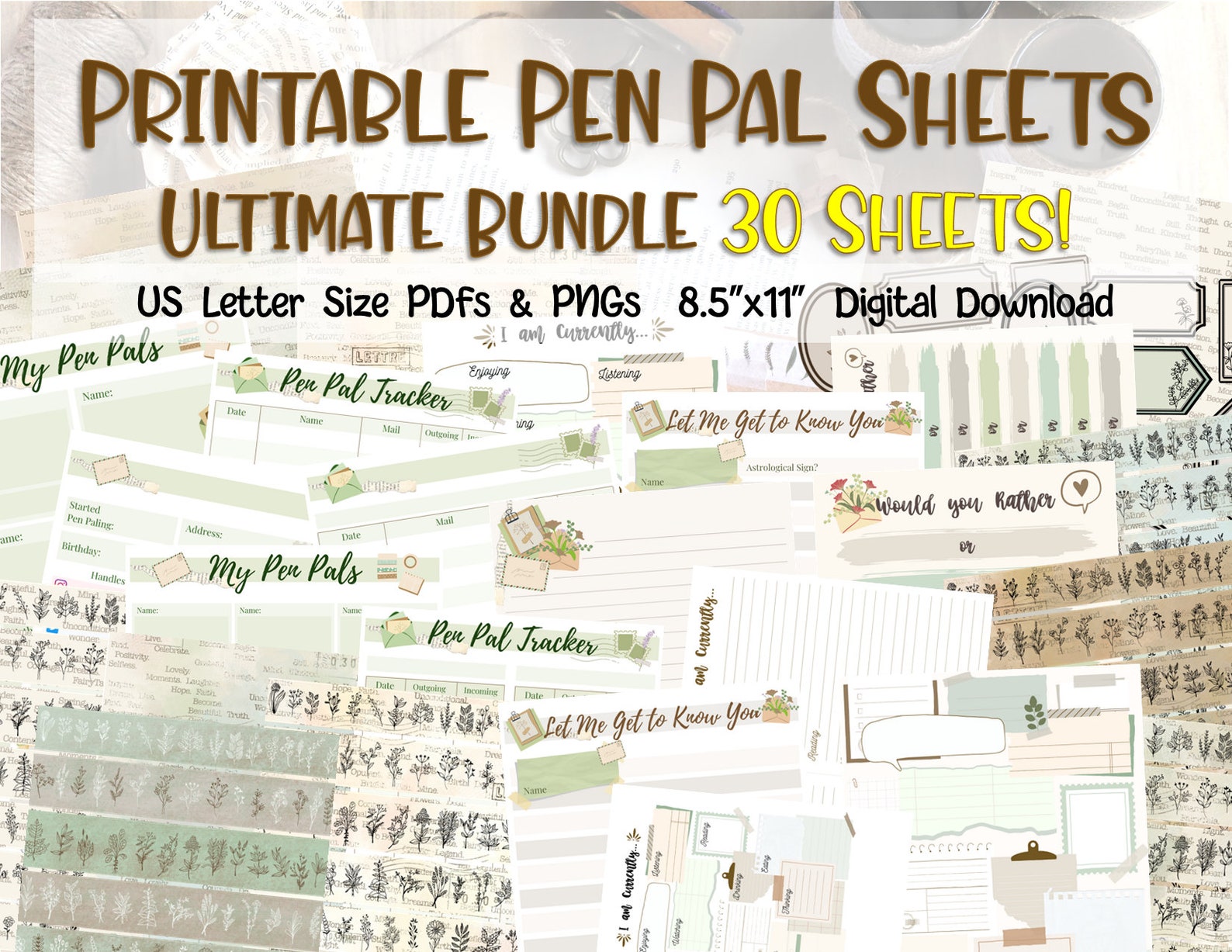 Pen Pal Printables Ultimate Bundle | Pen Pal Trackers About Me Ephemera ...