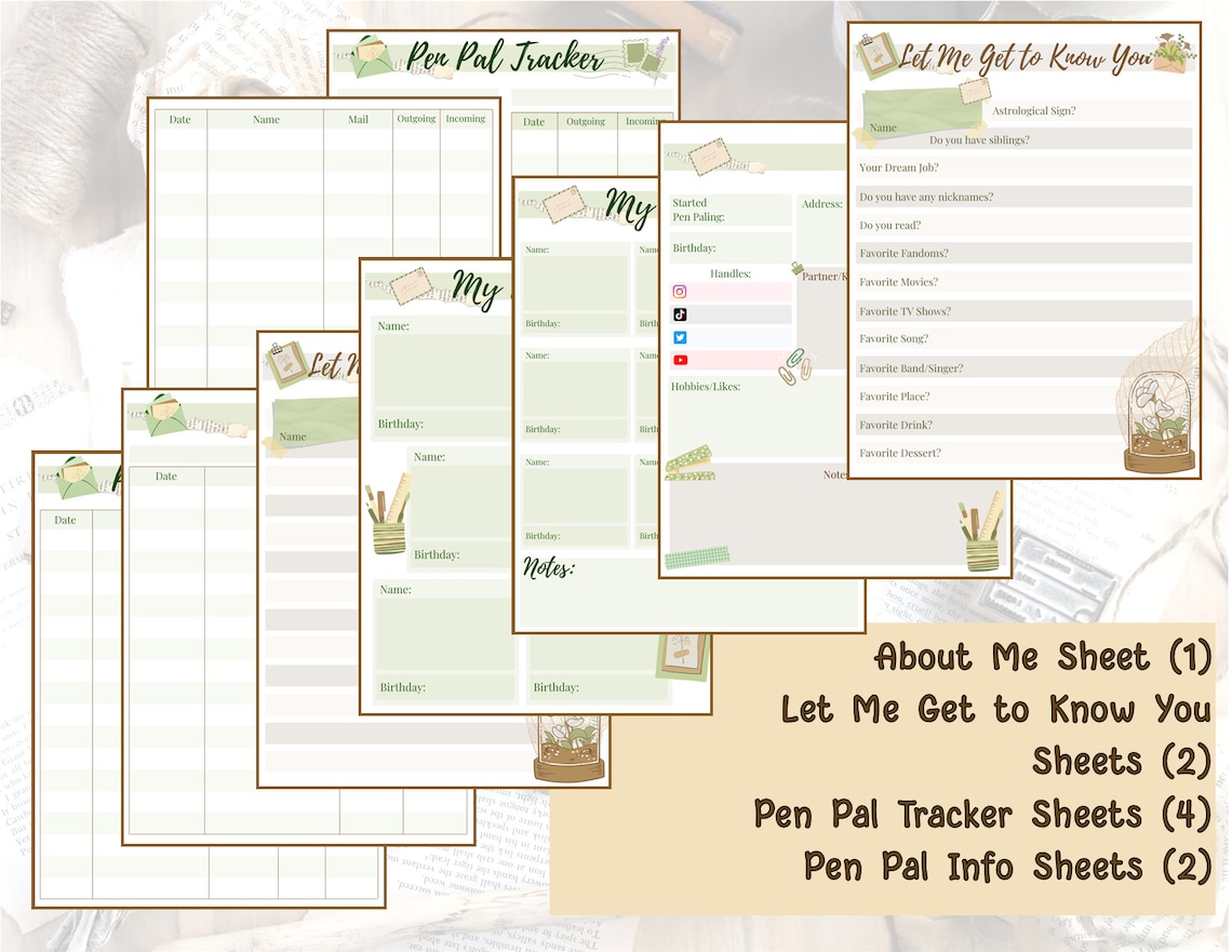 Pen Pal Printables Ultimate Bundle | Pen Pal Trackers About Me Ephemera ...