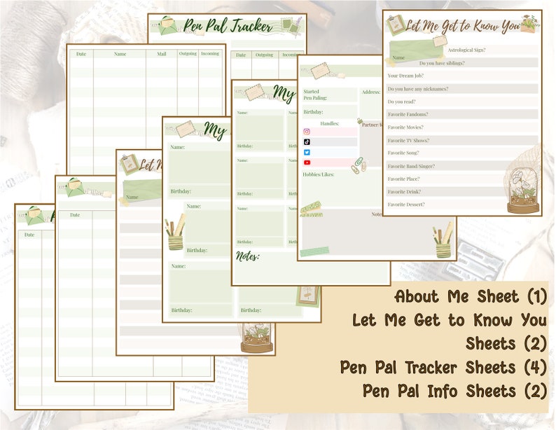 Pen Pal Printables Ultimate Bundle | Pen Pal Trackers About Me Ephemera ...