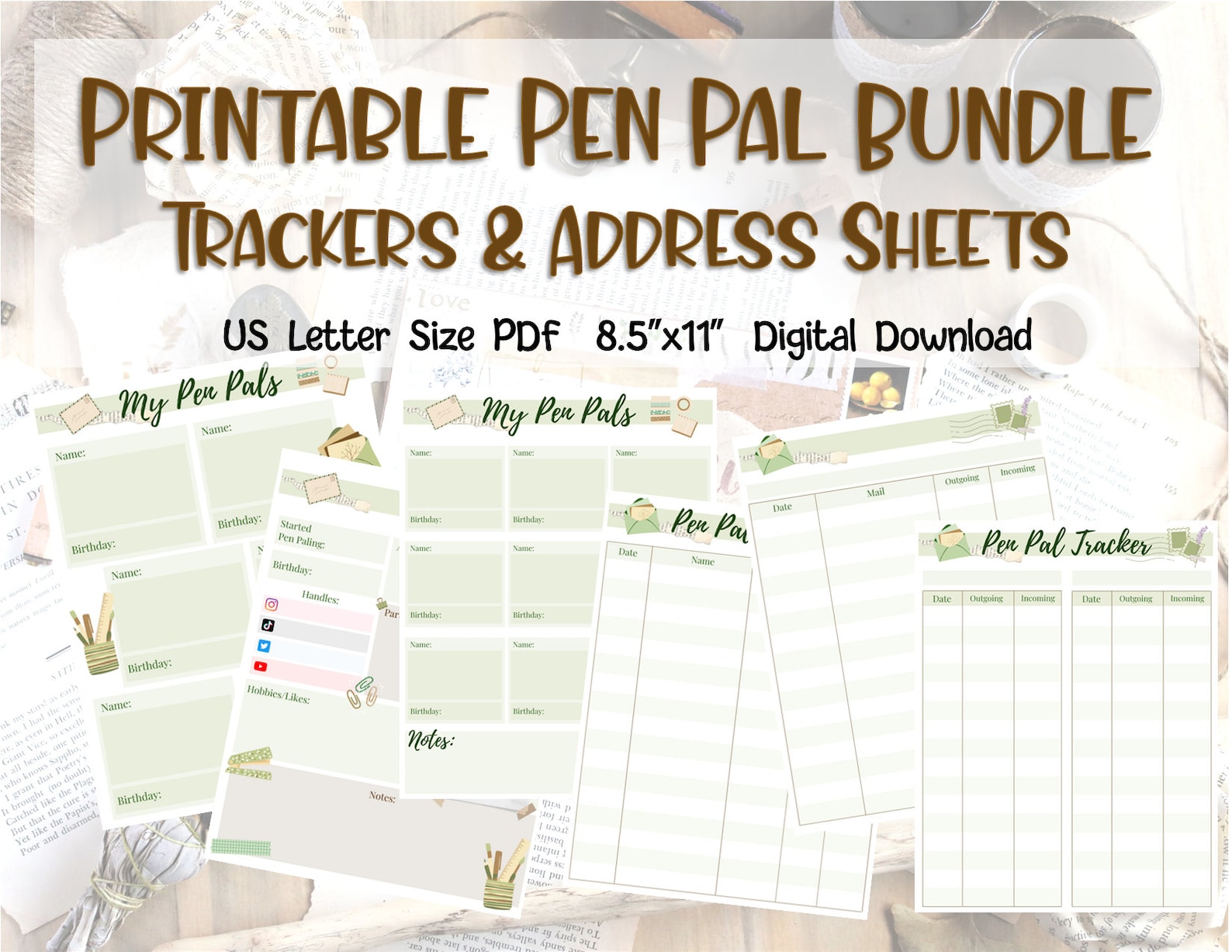 Pen Pal Printable Bundle | Tracker Addresses Sheets Bundle Pen Pal ...