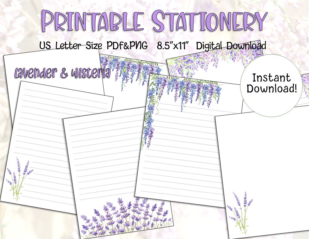 Printable Lavender Wisteria Stationery | Wildflowers Letter Paper ...