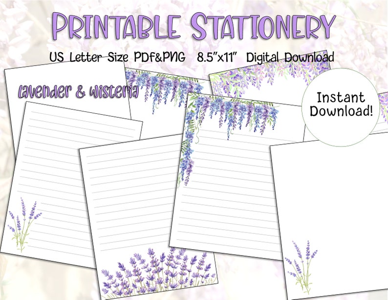 Printable Lavender Wisteria Stationery | Wildflowers Letter Paper ...