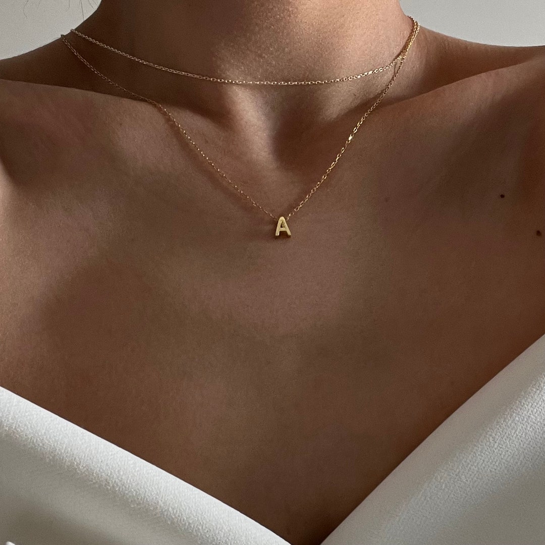 Tiny Gold Initial Necklace Gold Letter Necklace Gold Initial - Etsy