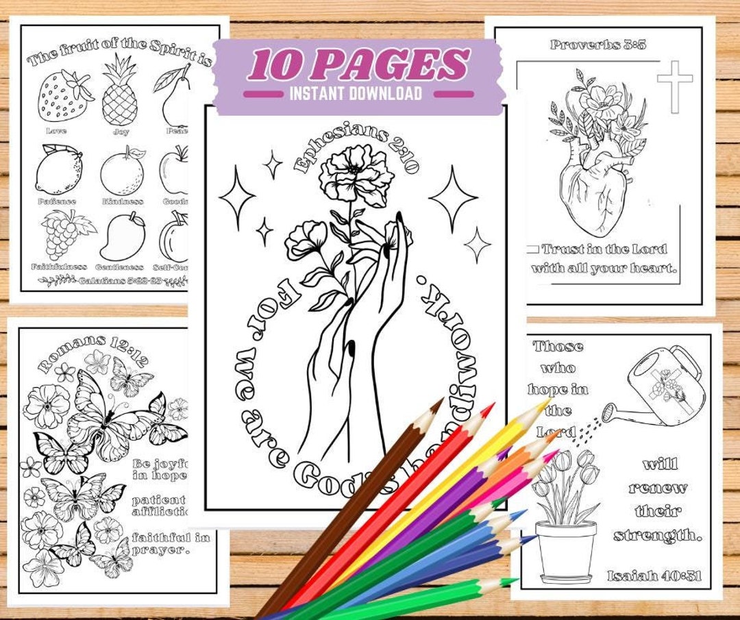 Bible Verse Coloring Pages, Christian Scripture Designs (digital ...