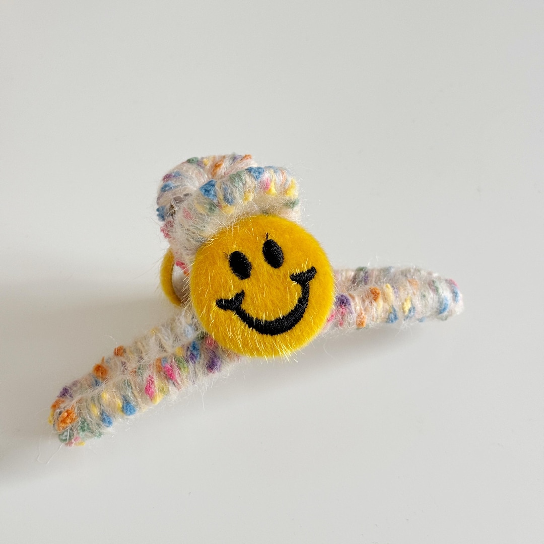Rainbow Plush Smiley Face Hair Clip: Retro Fun Accessory - Etsy