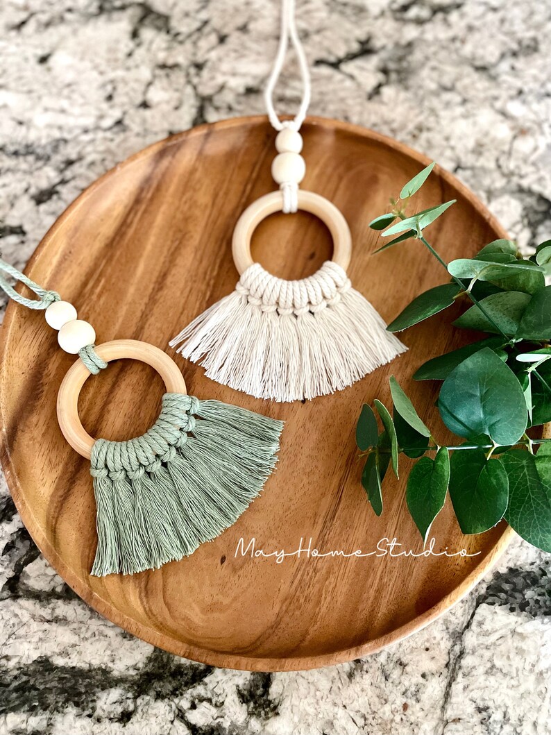 Macrame Car Charm Mini Macrame Wreath Ornament Car Charm - Etsy