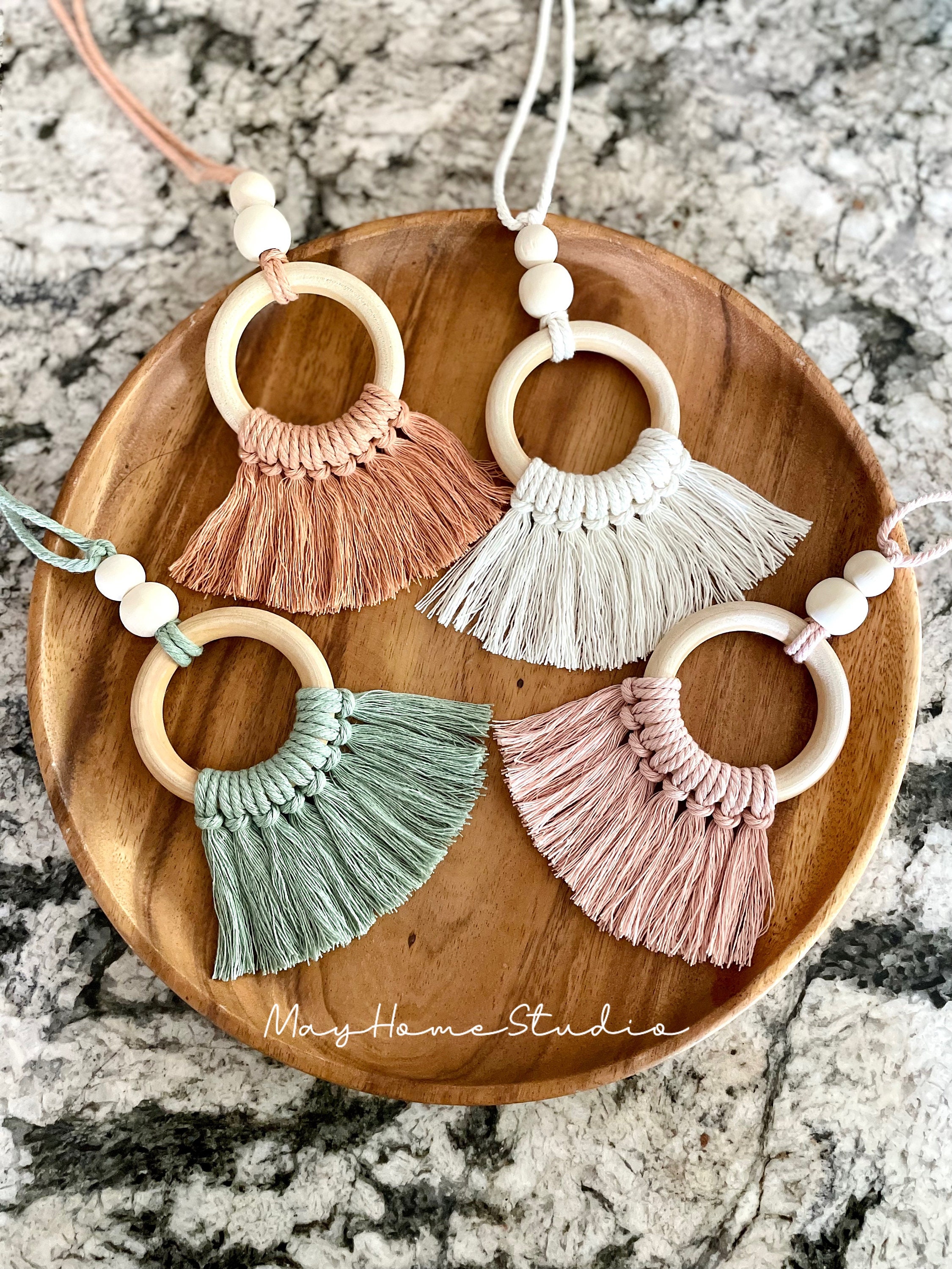 Macrame Car Charm Mini Macrame Wreath Ornament Car Charm - Etsy