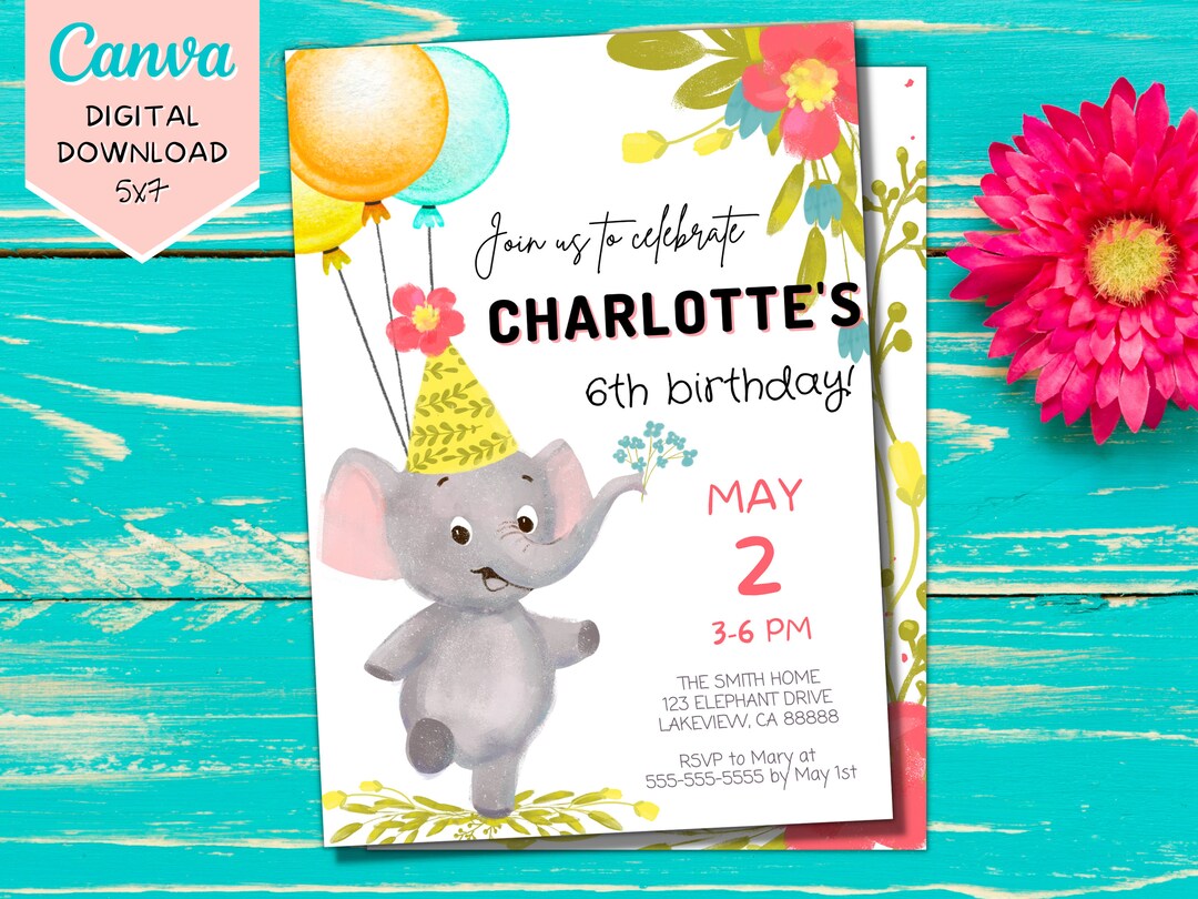 Editable Elephant Birthday Invitation | Printable Elephant Invitation ...