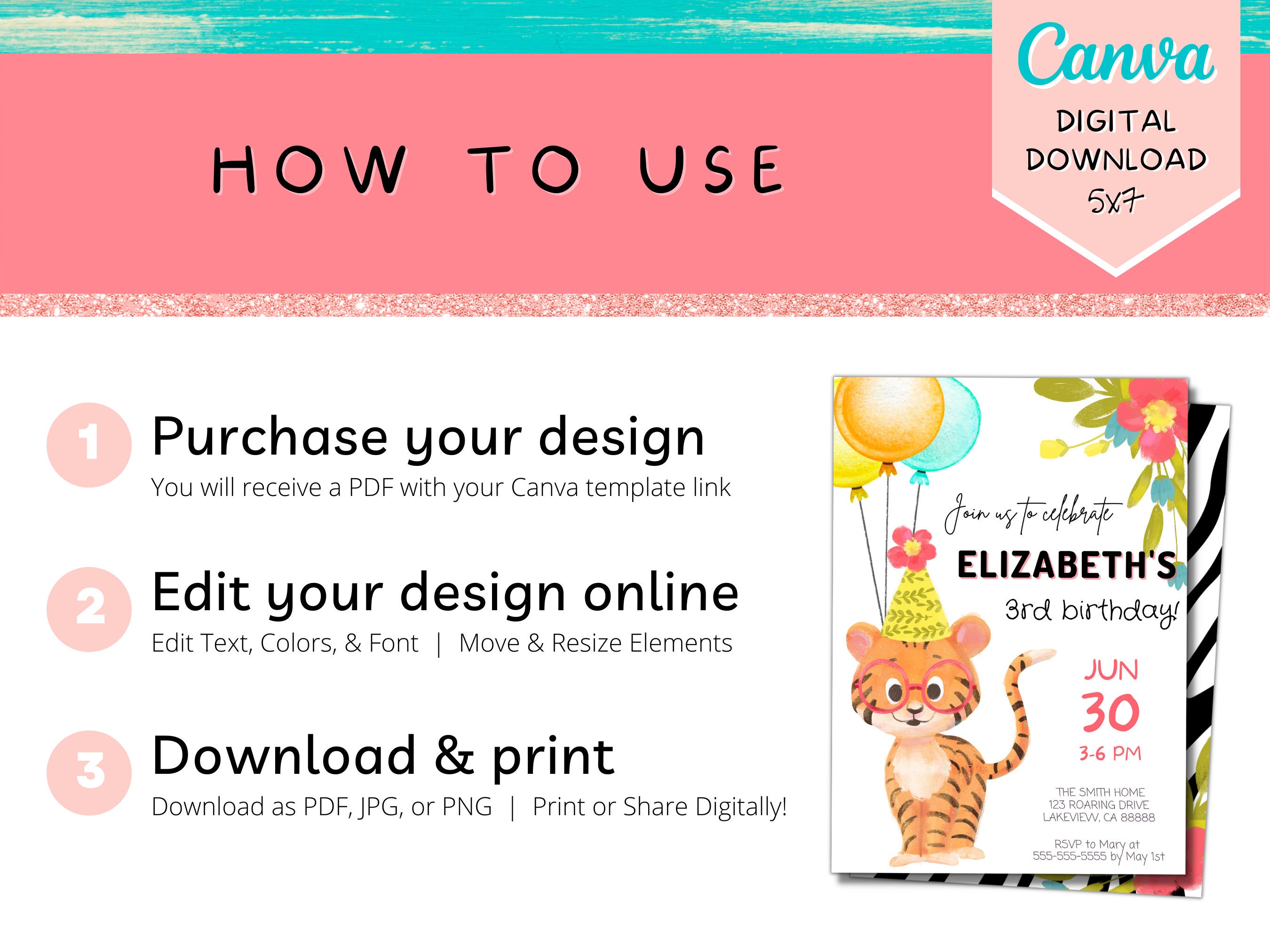 Editable Tiger Birthday Invitation | Printable Tiger Invite | Kids ...