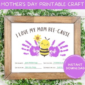 Printable Mother's Day Handprint Craft | Bee-cause Art | Hand Print Art ...