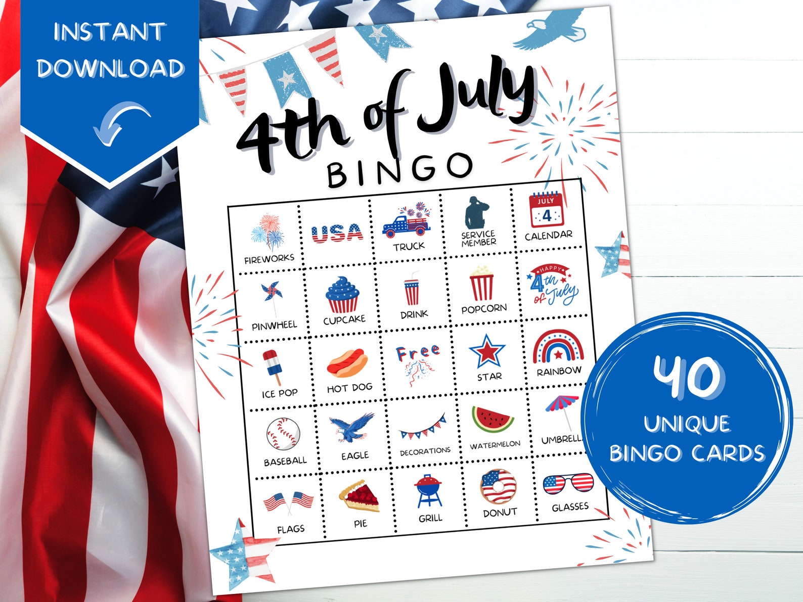 4th of July Bingo Printable 4th of July Game Patriotic Bingo 4th of ...