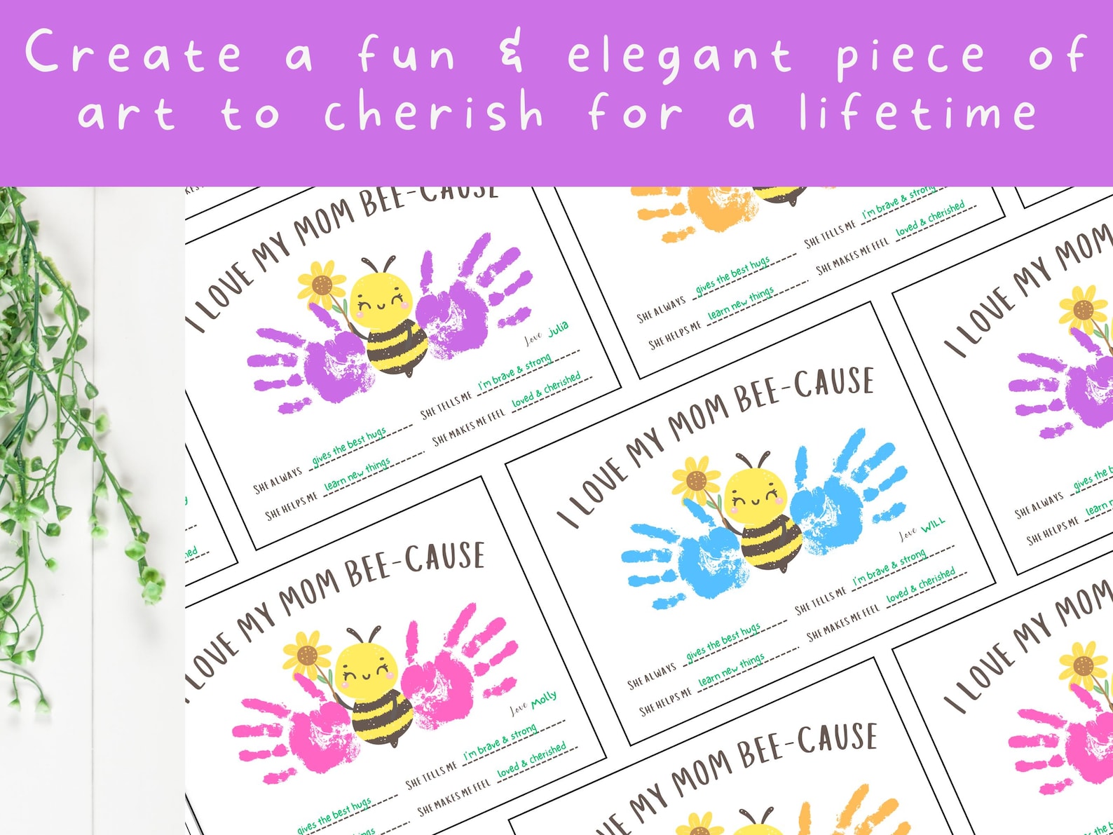 Printable Mother's Day Handprint Craft | Bee-cause Art | Hand Print Art ...