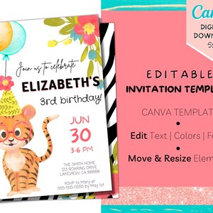 Editable Tiger Birthday Invitation | Printable Tiger Invite | Kids ...