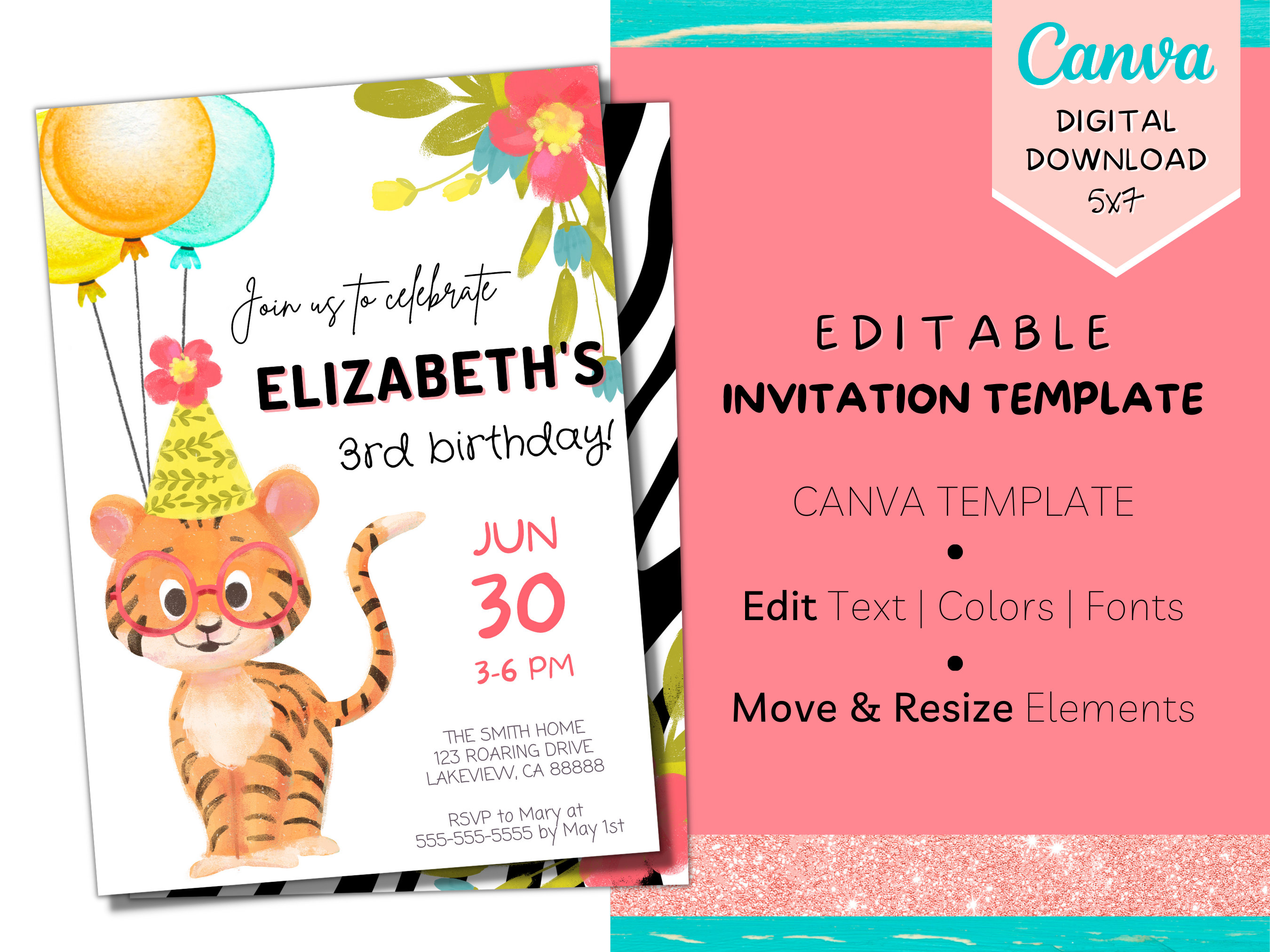 Editable Tiger Birthday Invitation | Printable Tiger Invite | Kids ...