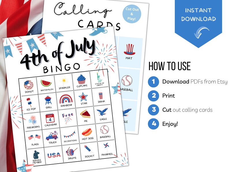 4th of July Bingo Printable 4th of July Game Patriotic Bingo 4th of ...