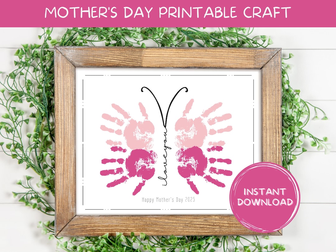 Printable Mother's Day Handprint Craft | Butterfly Art | Hand Print Art ...