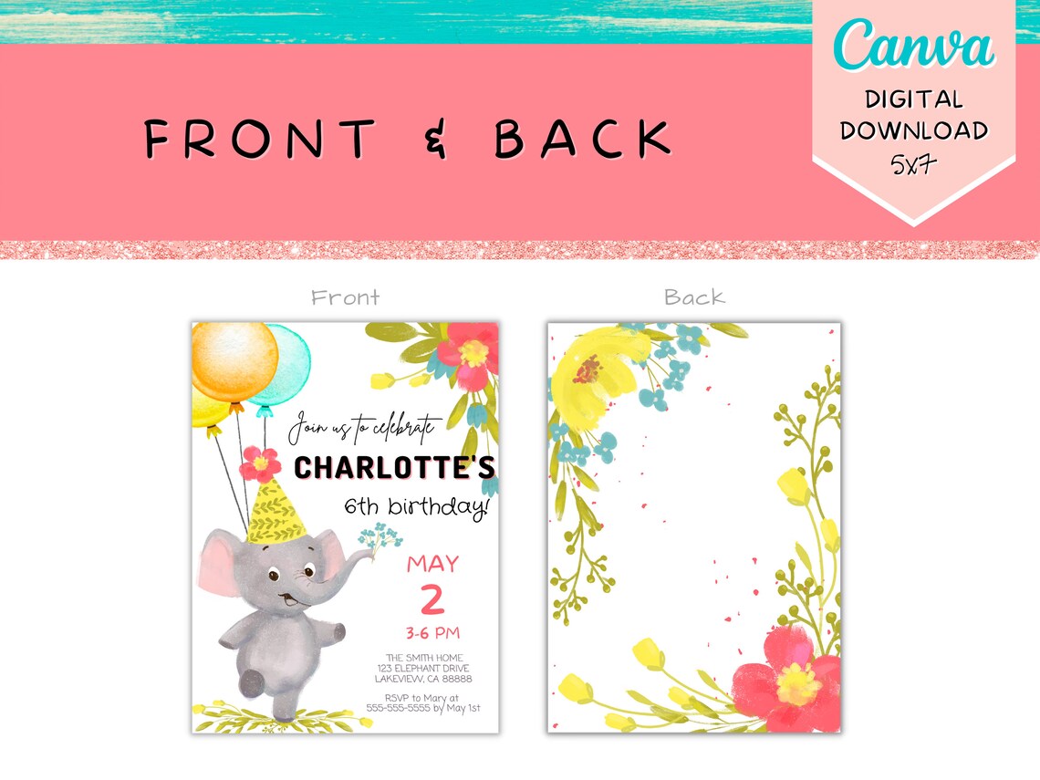 Editable Elephant Birthday Invitation | Printable Elephant Invitation ...